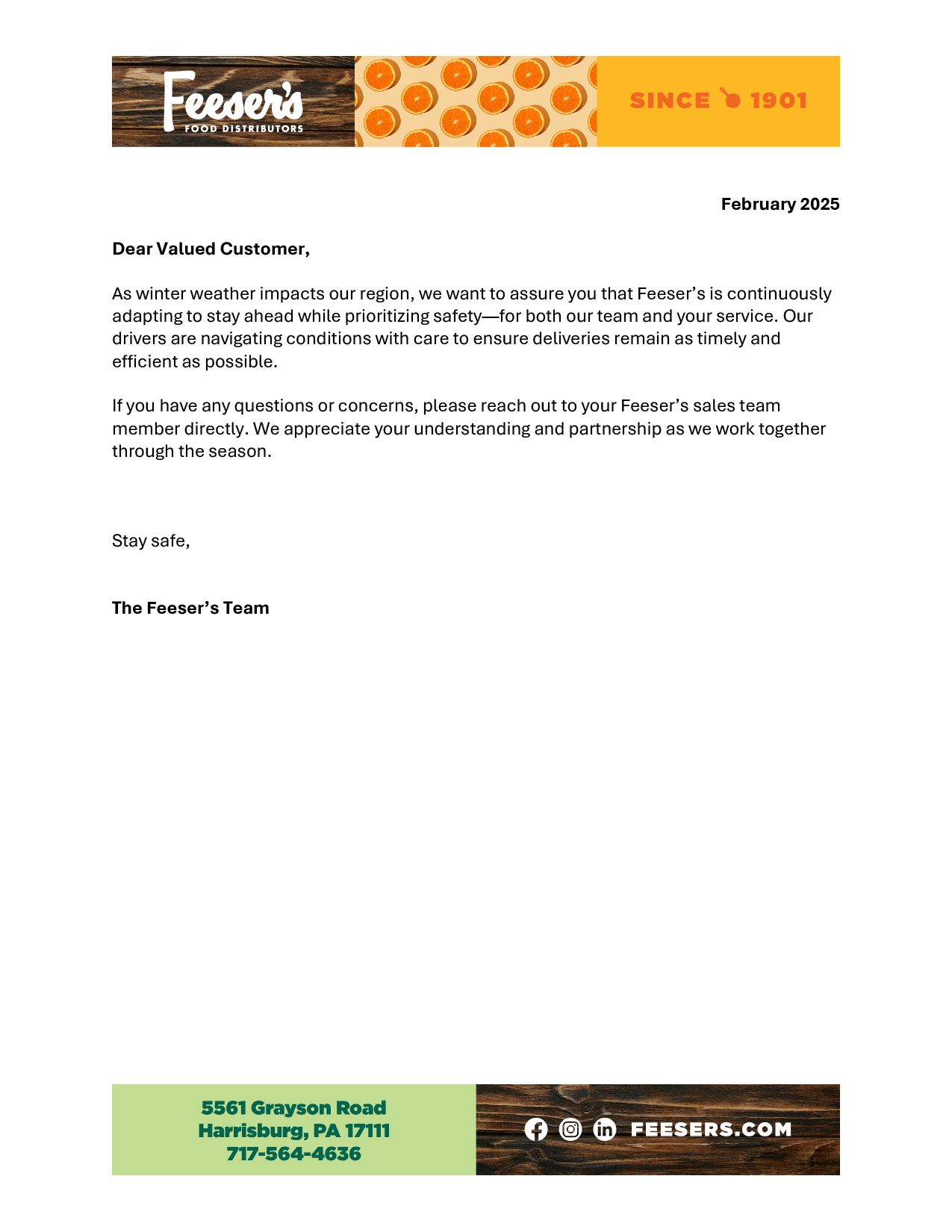 Winter Weather Update - Feeser's
